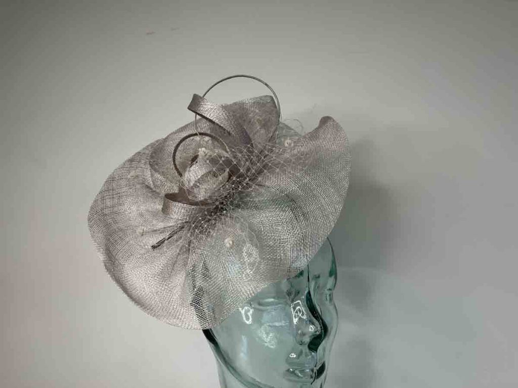 Sinamay fascinator with netting in dove - Love Fascinators