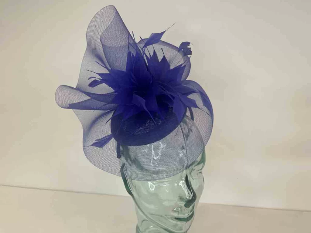 Pillbox with crin and feathered flower in marine - Love Fascinators